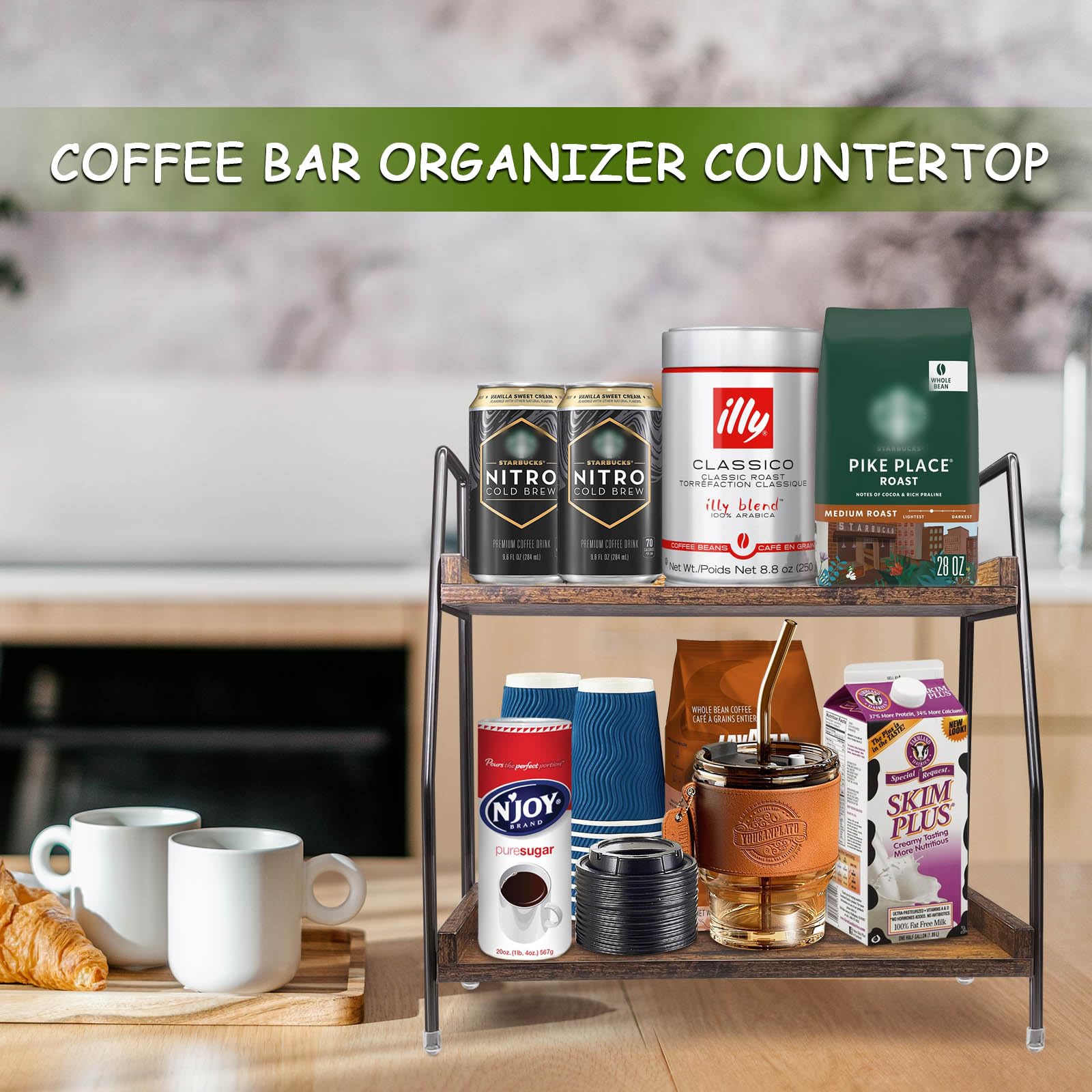 WOYAOHJK 2 Tier Bathroom Counter Organizer, Bathroom Shelf Organizer Countertop, Vanity Shelf Organizer, Wood Countertop Bathroom Storage and Organization for Kitchen. (Rustic Brown)