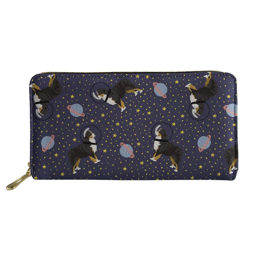 ELEQIN ID Card Holder Women Daily Wallet Space Bernese Mountain Dog Printed Credit Card Holder for Lady