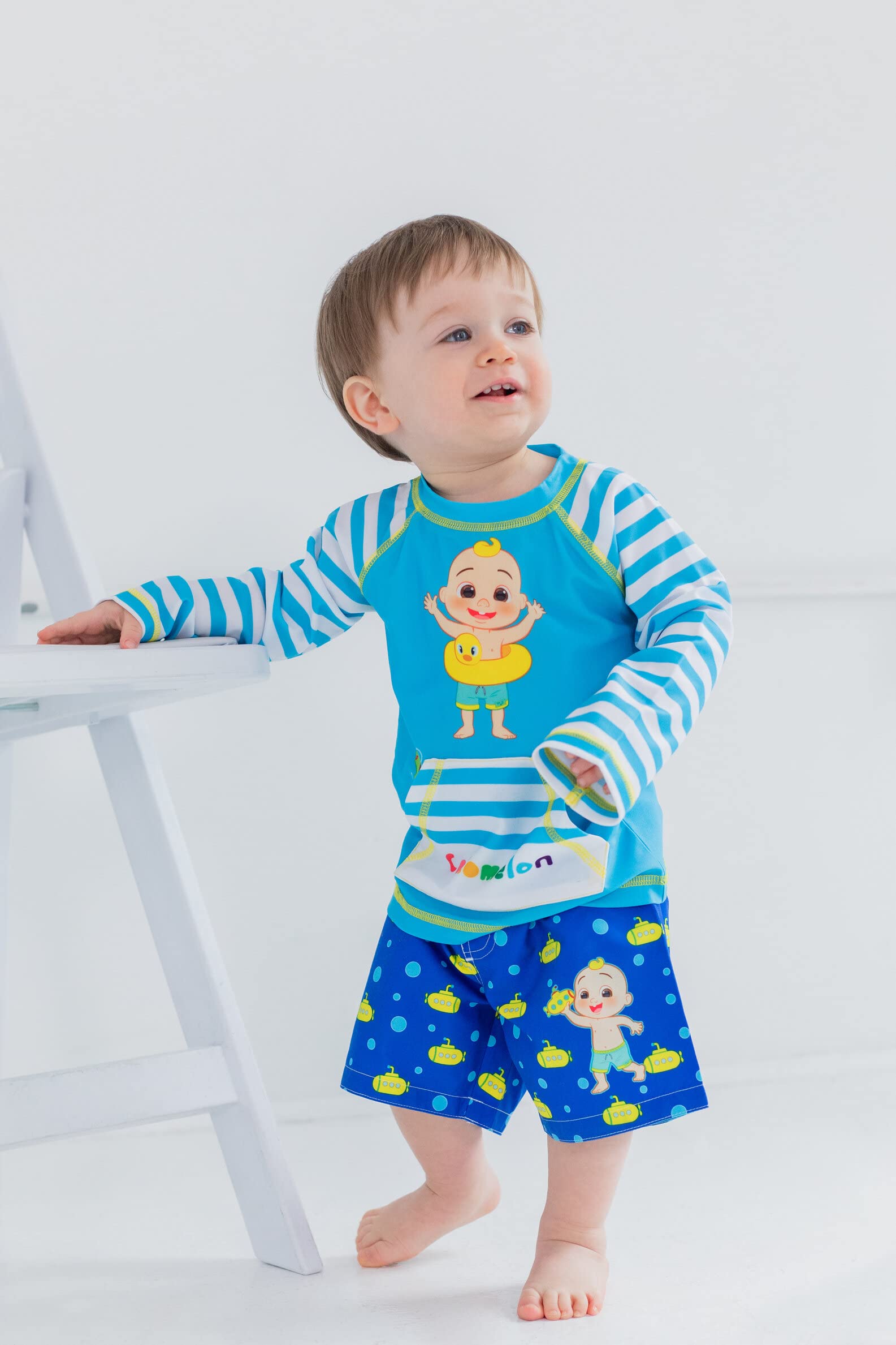 CoComelon JJ Infant Baby Boys Rash Guard and Swim Trunks Outfit Set Blue 24 Months