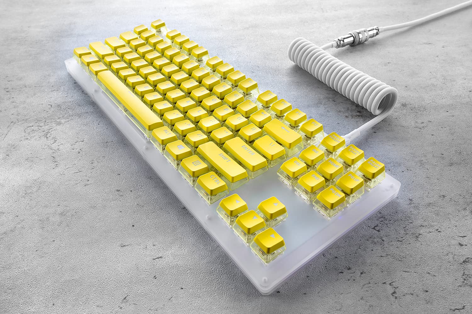 GUNMJO Crystal Pudding Keycap for Gaming Keyboard with Cherry MX Switches, ABS Translucent Keycaps for Backlit Mechanical Keyboard, OEM Profile 104 Keys with 6.25U Space Bar, Painted Yellow Color