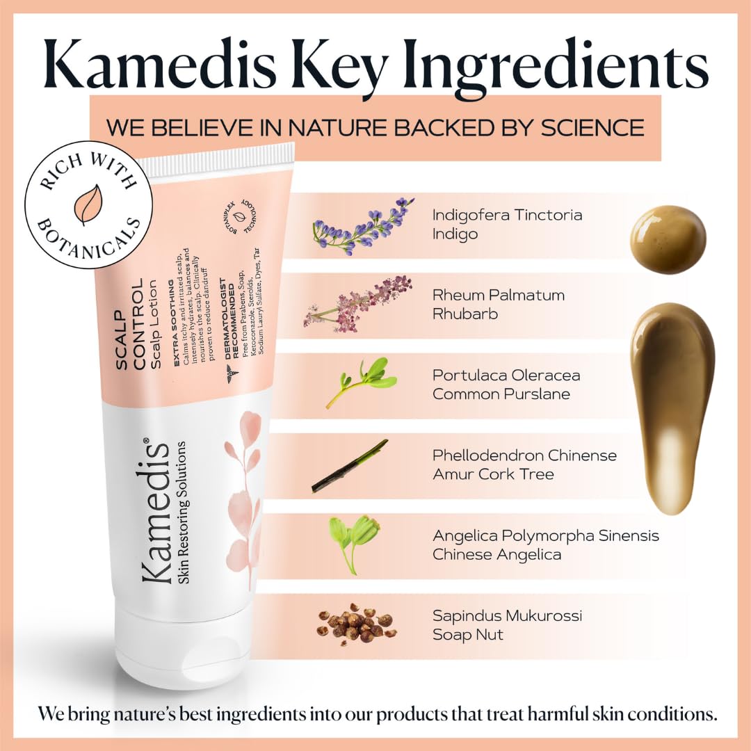 KAMEDIS Moisturizer Scalp Leave-On Botanical Lotion. For Dandruff, Dry, Itchy, Flaky, Seborrheic Dermatitis, Psoriasis and Sensitive Scalp Skin. Over-Night Head Mask, Parabens Free. 3.38 Fl Oz.