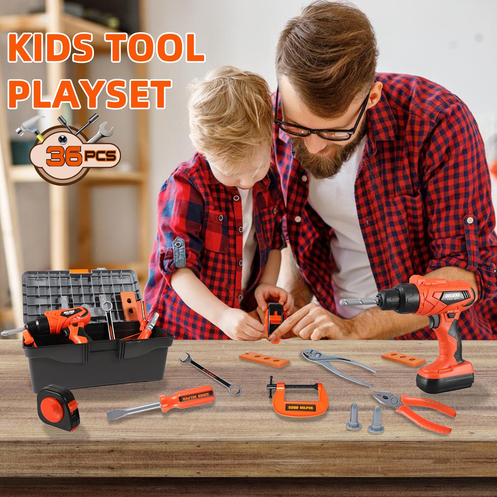 Elitoky Kids Tool Set - 35 PCS Toddler Tool Set with Tool Box & Electronic Toy Drill, Pretend Play Kids Construction Toy, Toddler Boy Toys, Toy Tools for Kids Ages 3,4,5,6,7,8 Years Old