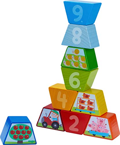 HABA Numbers Farm Counting and Stacking Wooden Blocks (Made in Germany)