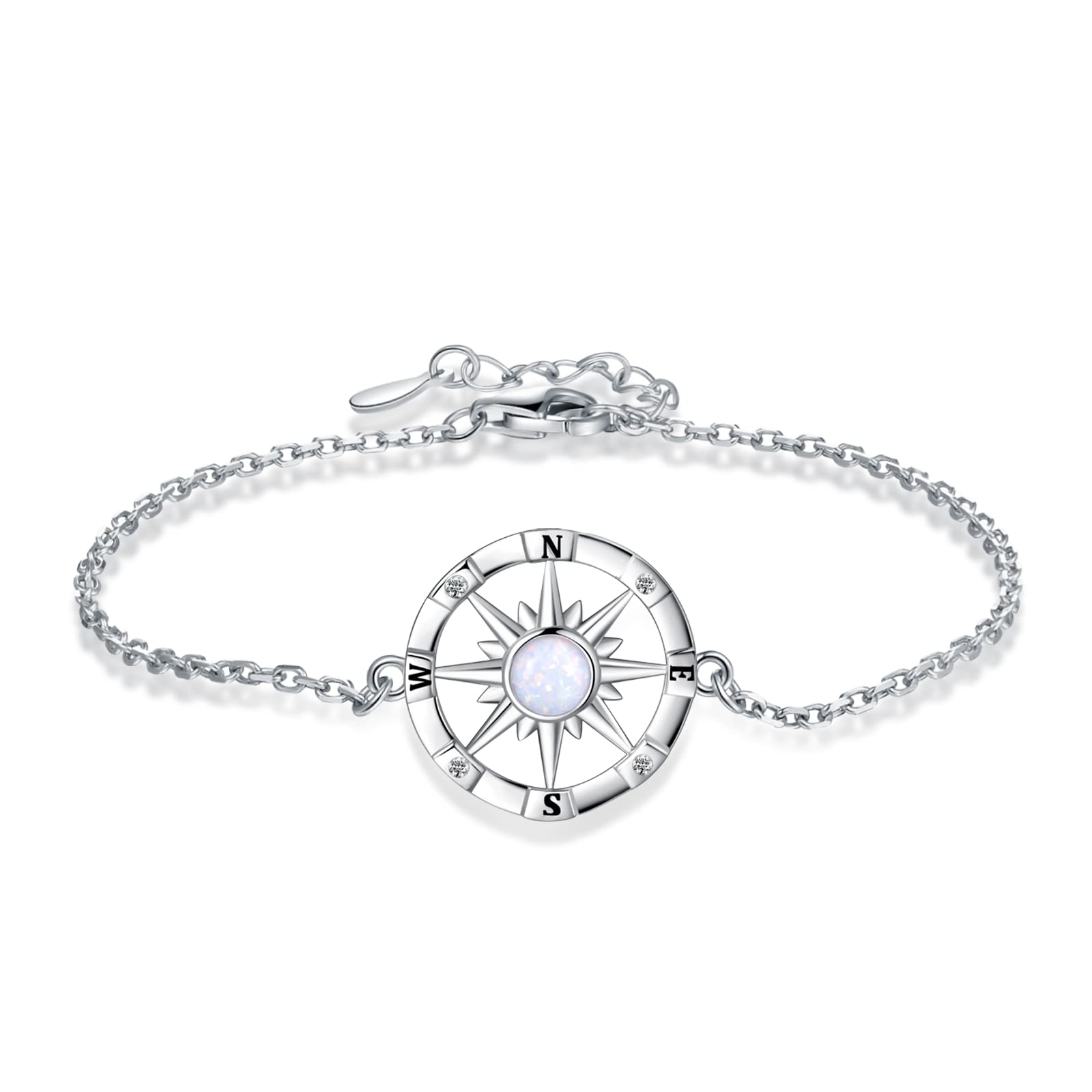 925-Sterling-Silver Opal/arrow/hollow/CZ Compass Necklace/bracelet for Women - Inspirational Nautical Dream Compass Pendant,White Gold Plated Necklaces Graduation Christmas Jewelry Gifts