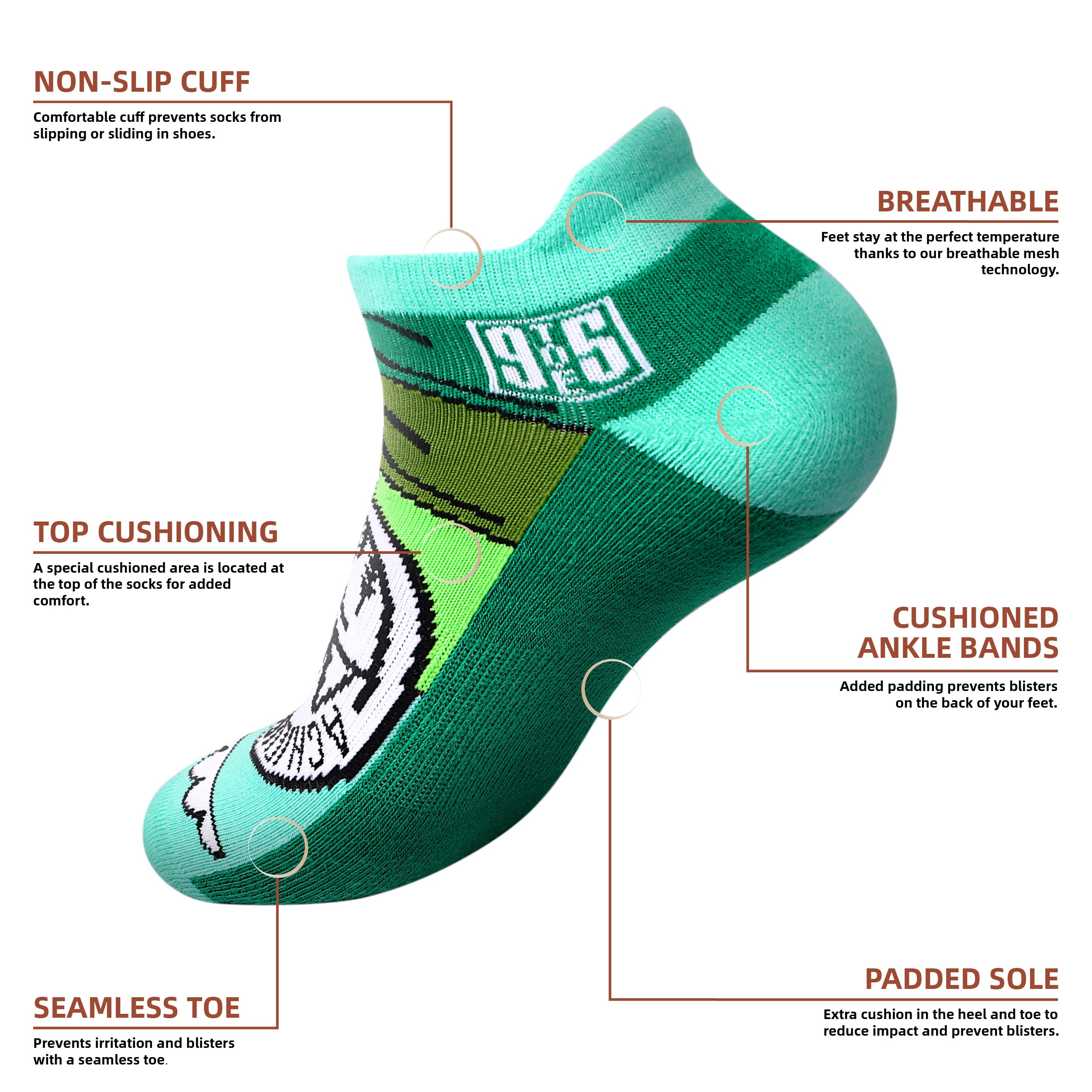 9Toe5 Funny Socks Men and Women Compression Socks No Show Socks Running Ankle Socks for Men and Women with Peak Design & Quotes Padded Sole (2PCS)