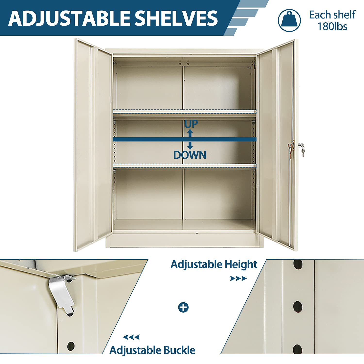 INTERGREAT Steel Storage Cabinet 42", Lockable Metal Storage Cabinet with 2 Doors Locking Counter Cabinet for Home Office (Grey)