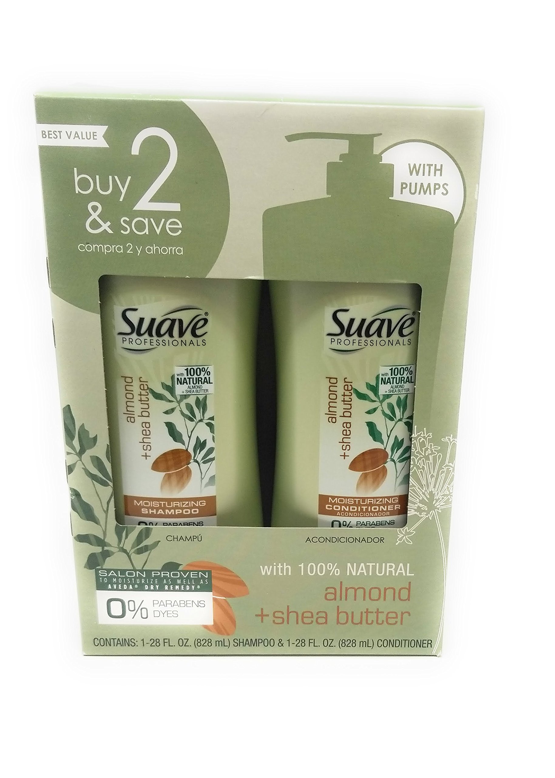 Suave Professionals Moisturizing Shampoo and Conditioner for Dry Hair Almond and Shea Butter Paraben-free and Dye-free 28 oz, 2 Count