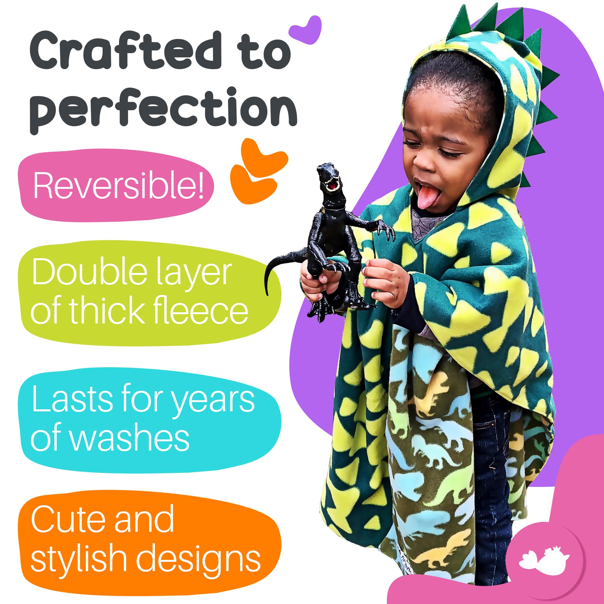 Birdy Boutique Car Seat Poncho for Kids – Safe to Use Over Seat Belts – Reversible Warm and Cozy Blanket – Easy on Easy Off and Doesn’t Impact Car Seat Performance – Green Dinosaur – One Size