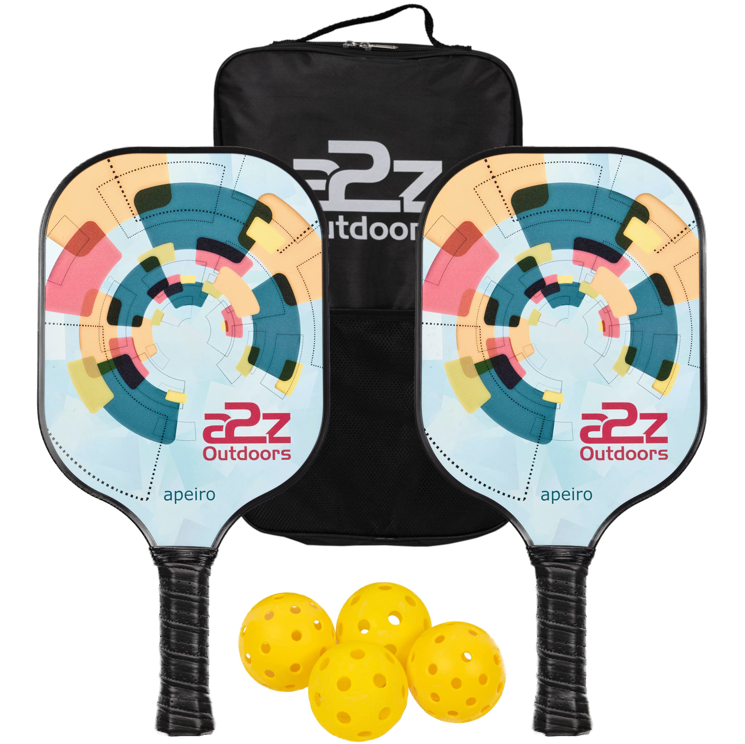 a2z Apeiro Pickleball Paddles Set of 2, Fiberglass Surface, 4 Balls, One Pickleball Bag
