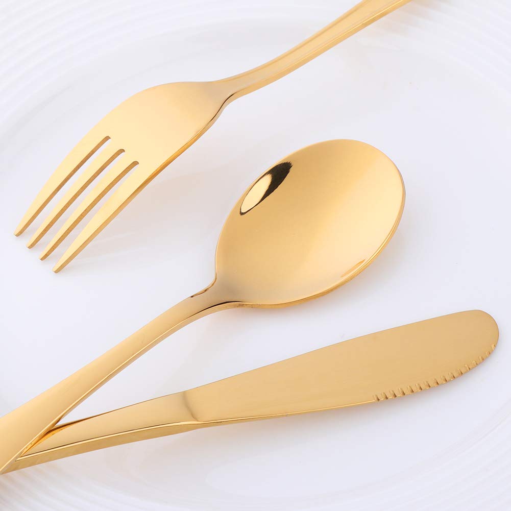 Bisda Flatware Silverware sets, 6pcs 18/8 Stainless Steel Student Cutlery Serving for 2, BPA-free Self-feeding Safe Kitchen Utensils, Mirror Polished (Gold)