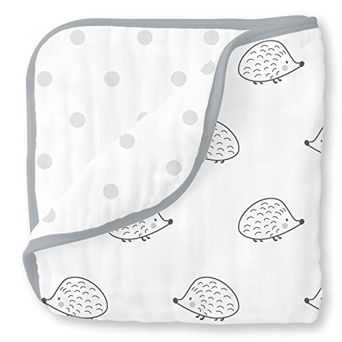 SwaddleDesigns 4-Layer Cotton Muslin Luxe Blanket, Baby and Toddler Cuddle and Dream, 46x46 inches, Black Hedgehogs and Dots