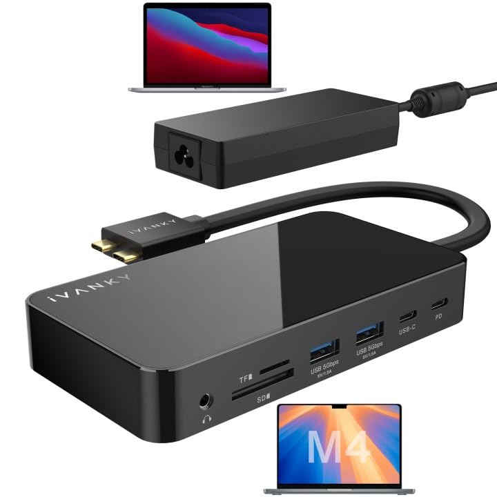 iVANKY FusionDock 1 M4 MacBook Pro Docking Station with 150W Power Adapter, 12-in-2 Dual 4K@60Hz Monitor Dock for MacBook M1/M2/M3 Pro/Max Display Dock 2HDMI 2.0, 96W PD, 6 USB, Ethernet SD/TF Audio
