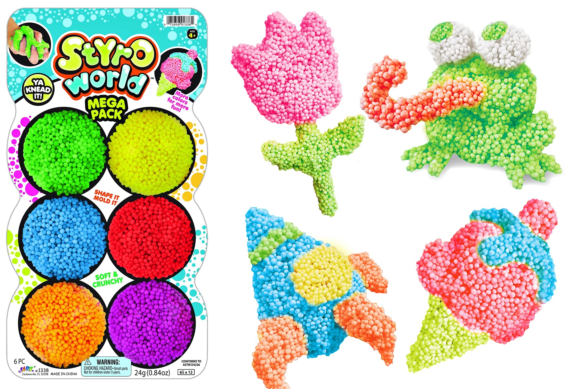 JA-RU Educational Play Styrofoam (1 Pack Assorted) Fidget Toys Stress Relief Toy, Sensory, Sensory Bin, Modeling Foam Beads Play Kit for Kids Magic Clay Art Crafts Party Favors Preschool Toys 1338-1