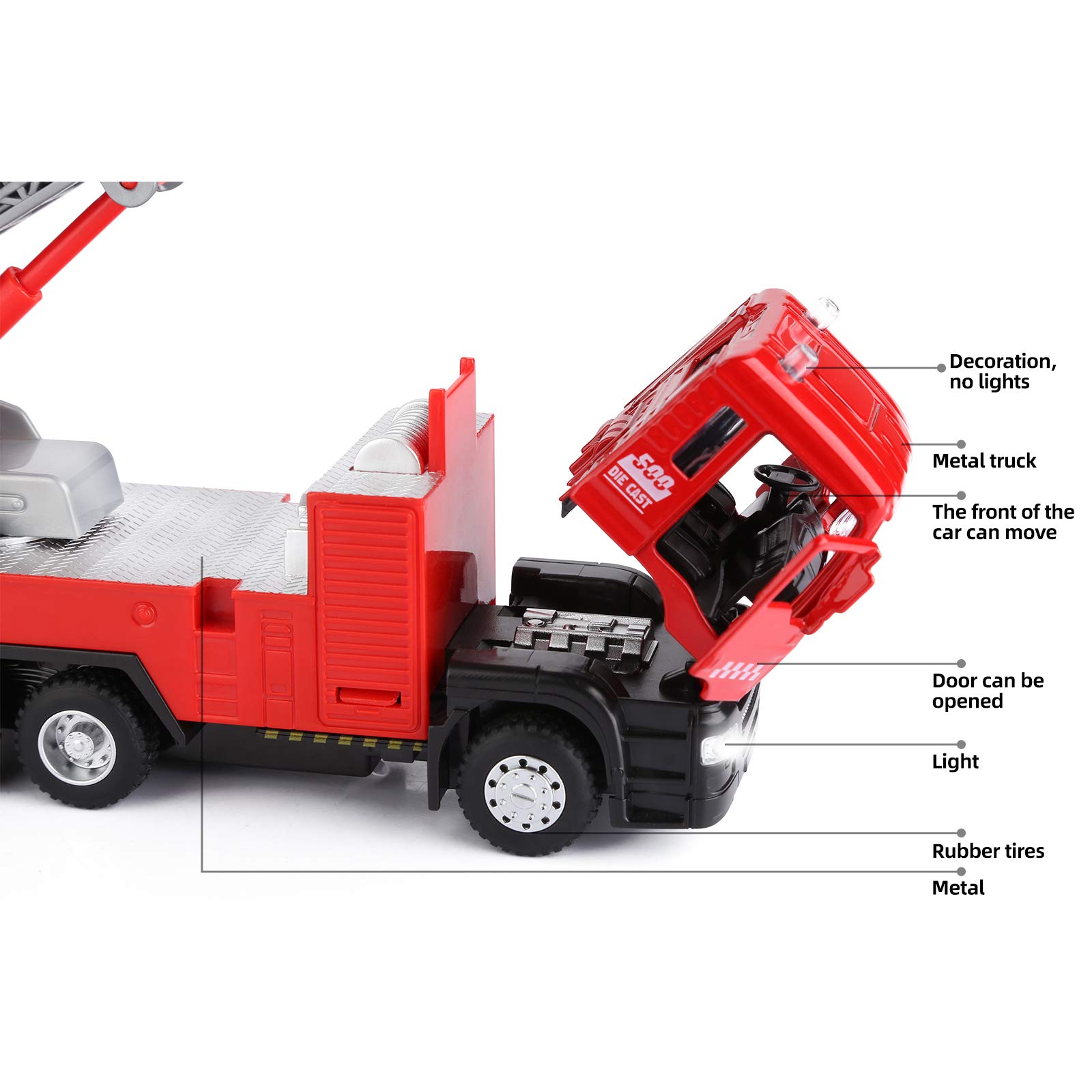 haomsj Metal Micro Fire Truck Extending Rescue Rotating Ladder Toy Truck for Boys 3 4 5 6 7 Year Old(Ladder Truck)