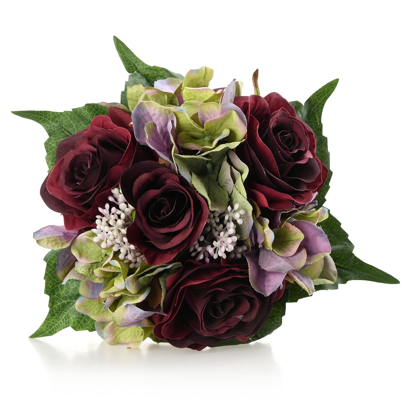 Hapeisy Artificial Flower Bridesmaids Sisters Hand Flowers Rose Bouquet Hand-Flowered Hydrangea Home Garden Decoration Photographing Props(Wine red)