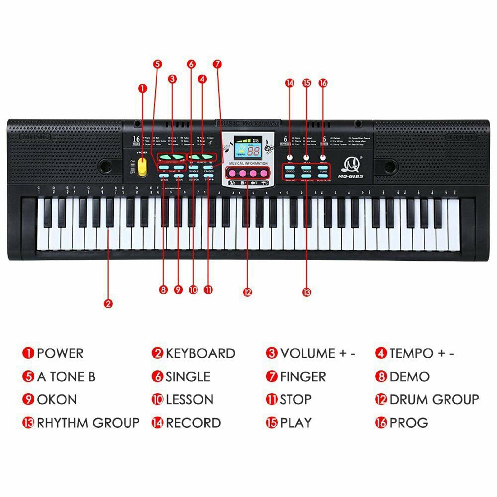 Keyboard Piano 61 Keys Digital Piano Organ with Microphone Kit for Die