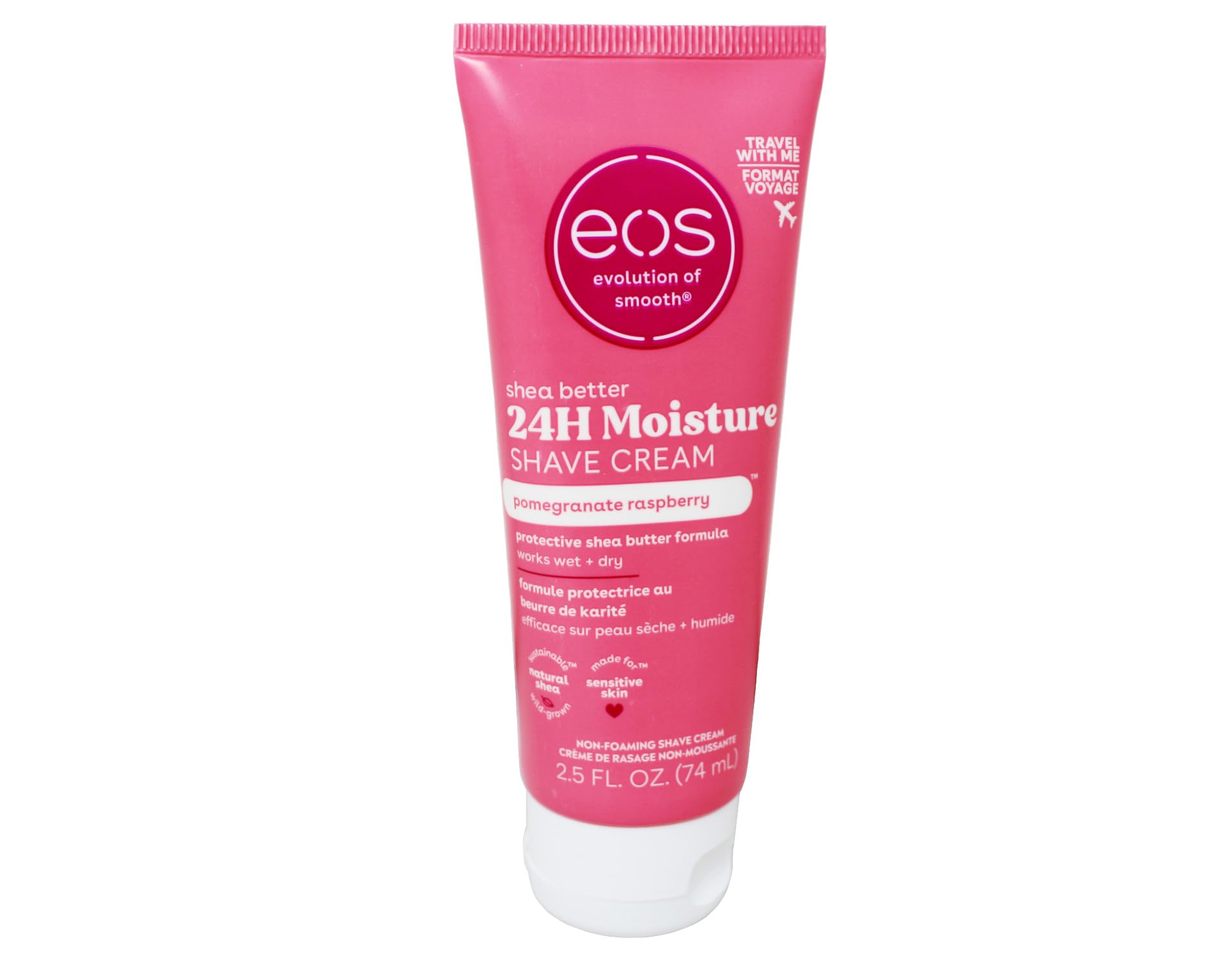 EOS Shea Better 24-Hour Moisture Non-Foaming Travel Size Shave Cream, Pomegranate Raspberry, Works Wet and Dry, Sensitive Skin, Natural Shea, 2.5 oz (Pack of 2)