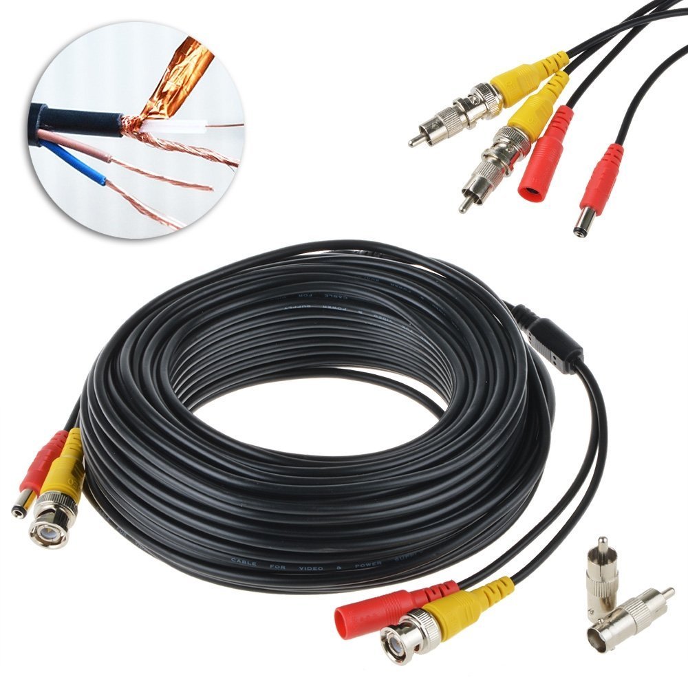 EWETON 4 Pack 60 Feet BNC Video Power Cable Security Camera Wire Cord Extension Cable with 8pcs BNC to RCA Connectors for CCTV DVR Surveillance System
