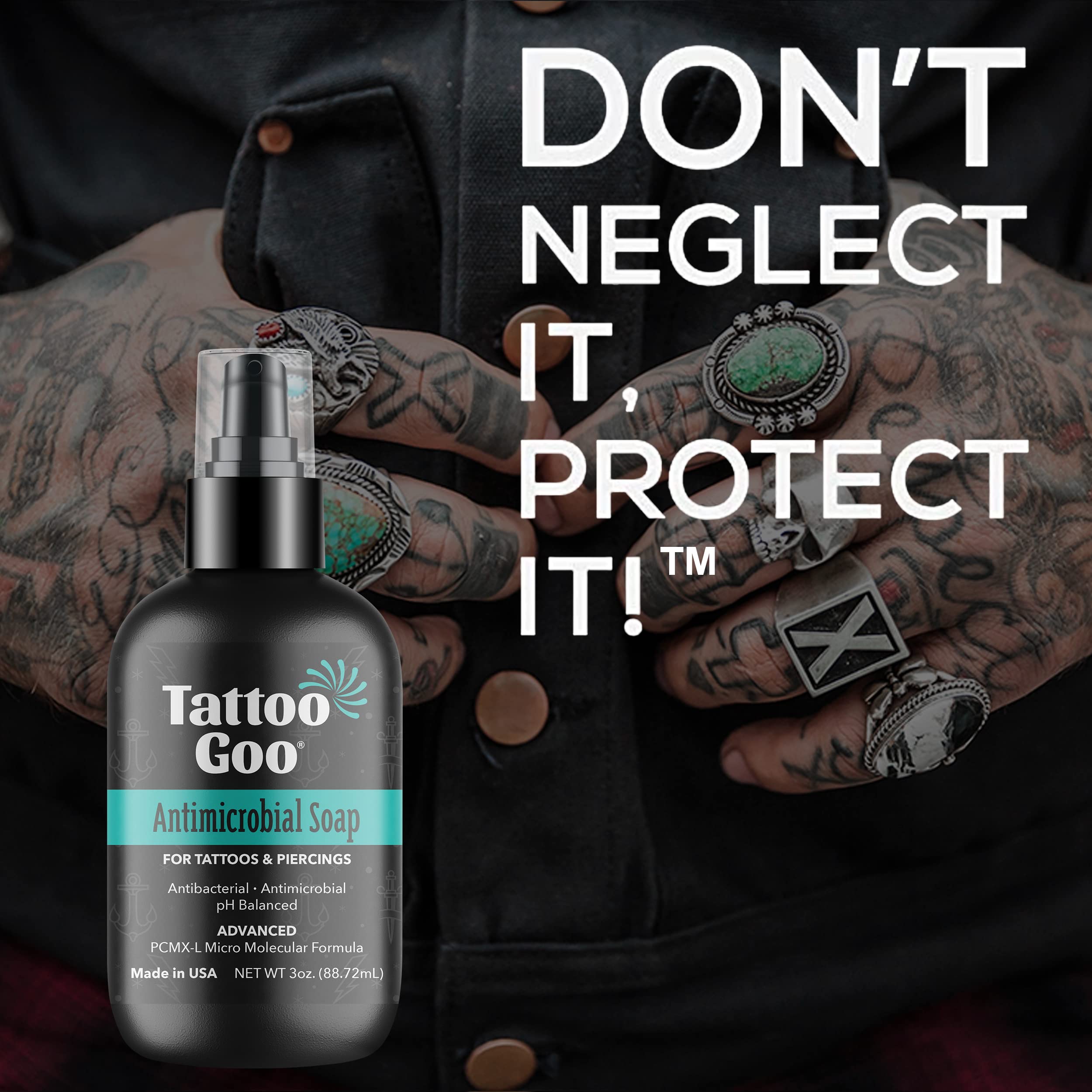 Tattoo Goo Deep Cleansing Soap, Disinfecting Tattoo and Piercing Aftercare - Moisturizing Olive Oil, Alcohol and Fragrance Free - 3 oz