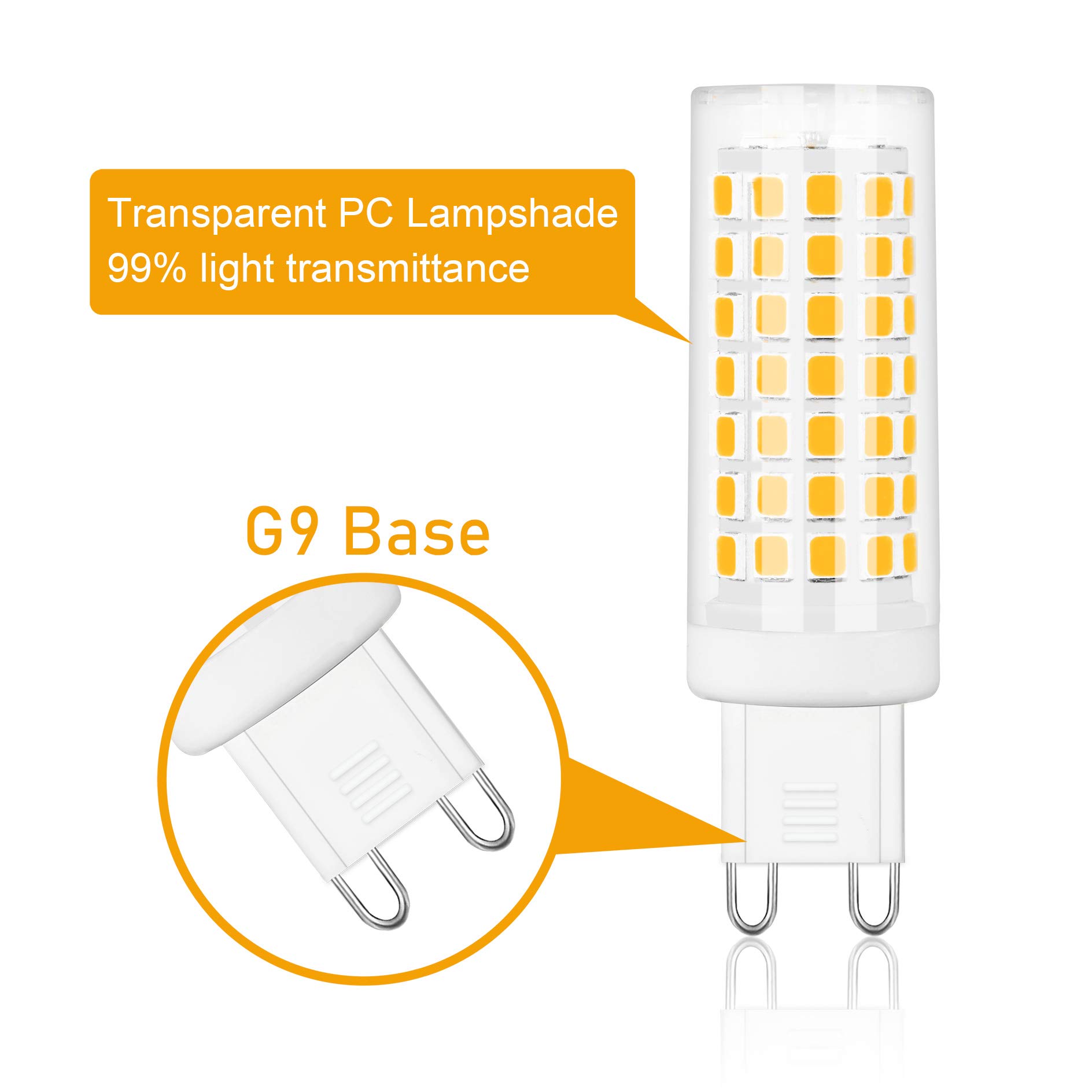 comzler G9 LED Bulb Bi Pin Base 6W Soft White 3000K G9 Base Bulbs, 60W Halogen Equivalent, 550LM, Ceramic Base G9 Light Bulbs for Chandelier, Non-dimmable, Pack of 6