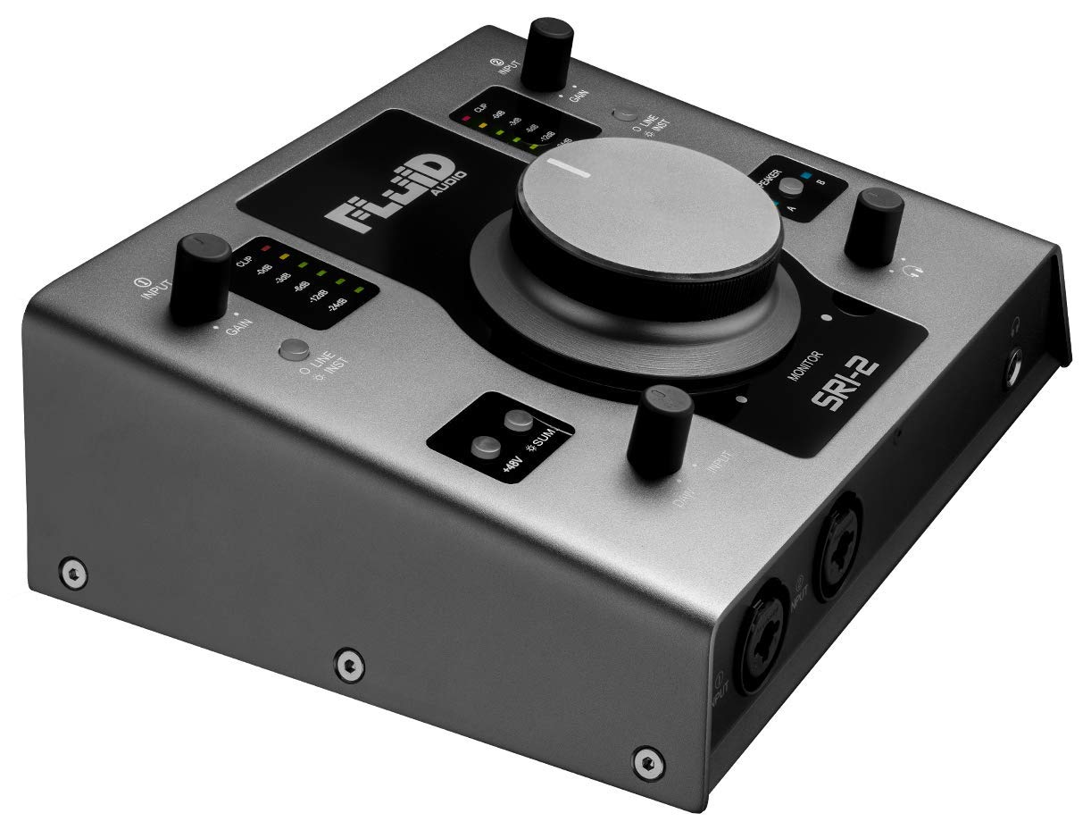 Fluid Audio SRI-2 : 2x2 USB desktop wedge w/24-bit/192kHz + 48v Phantom Power + 2X stereo monitor outputs + 2X Class A mic pres + Giant volume knob