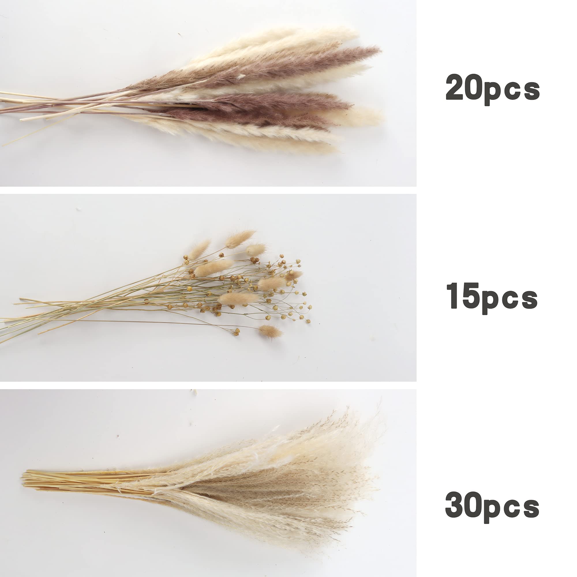 JFNDUIFEI 65 pcs Pampas Grass Decor Tall,Natural Dried Pampas Grass Fluffy for Flower Arrangements Home Decor,17inch Pampas Grass Plants for Home Garden Party Wedding Decor