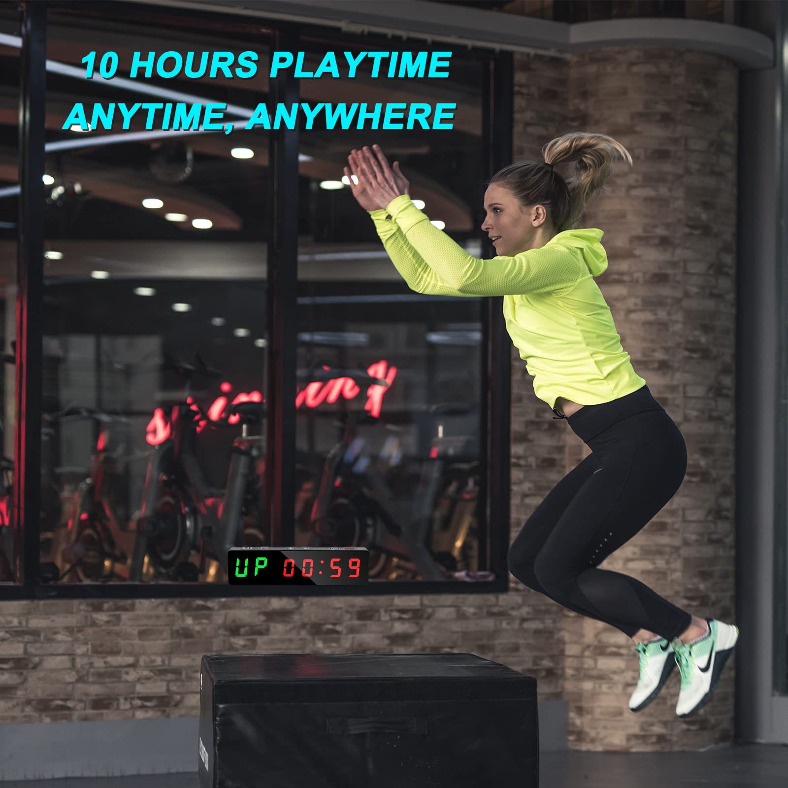 Jhering Portable Gym Timer, Workout Clock with Rechargeable Battery and Built-in Magnet, Stopwatch Countdown/Up for Home Gym Garage Fitness, Interval Training, EMOM, Tabata, Boxing (Black)