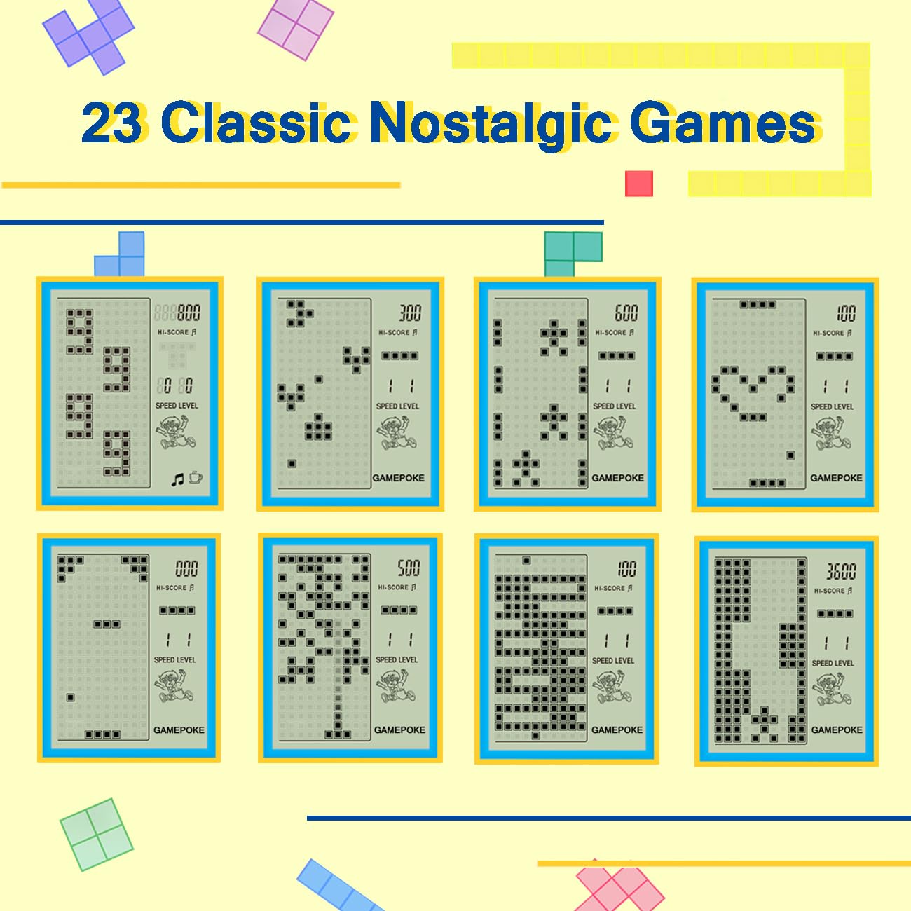 JIDAFANG-US 2 Pcs Brick Game Console Large Screen Handheld Games Electronic Games Build in 23 Classic Game for Kids Adults(Random Color)