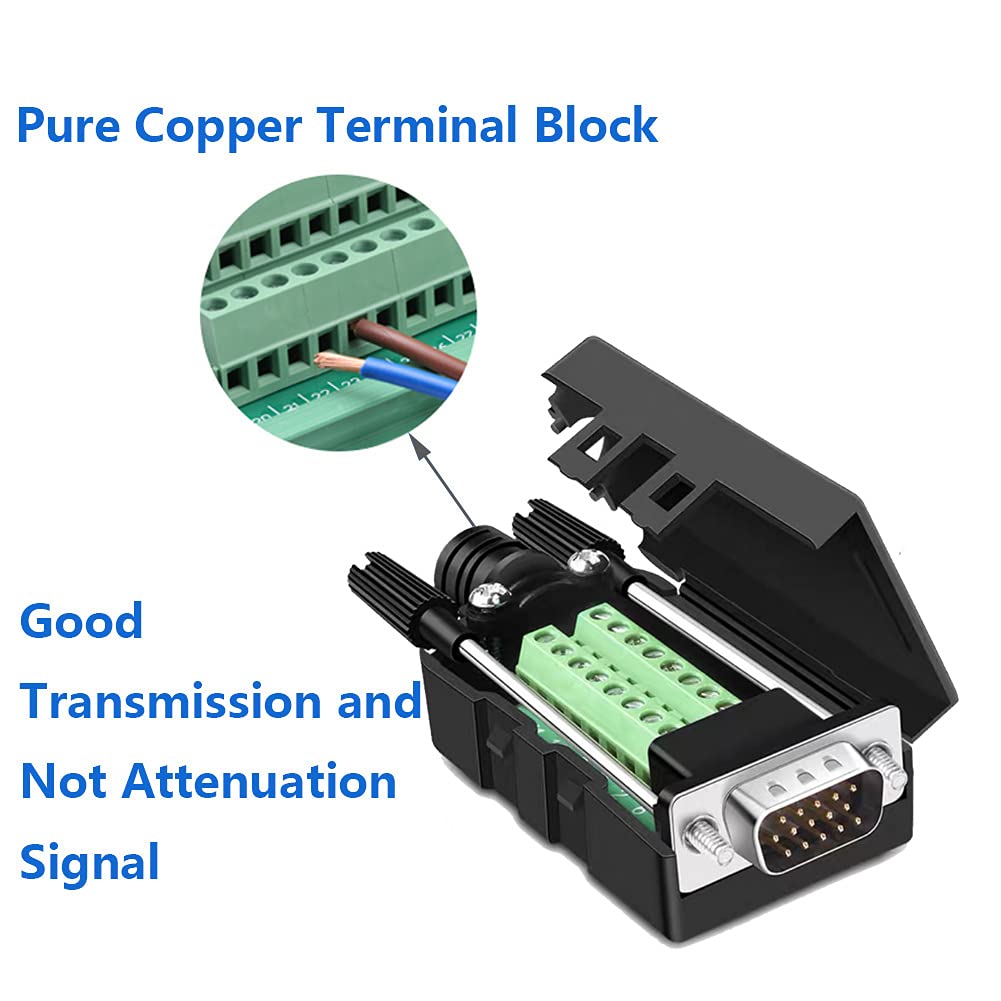 Jienk 4Packs VGA DB15 3 Row Solderless Male/Female Quick Connector, 3+9 D-SUB 15 Pin Port Terminal Solderfree Breakout Connector Board with Case Accessories Long Bolts