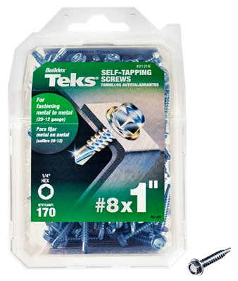 Teks 21316 Screw, 8 Thread, 1 in L, Coarse Thread, Hex Drive, Self-Drilling, Self-Tapping Point, Steel, Zinc, 170 PK - pack of 170