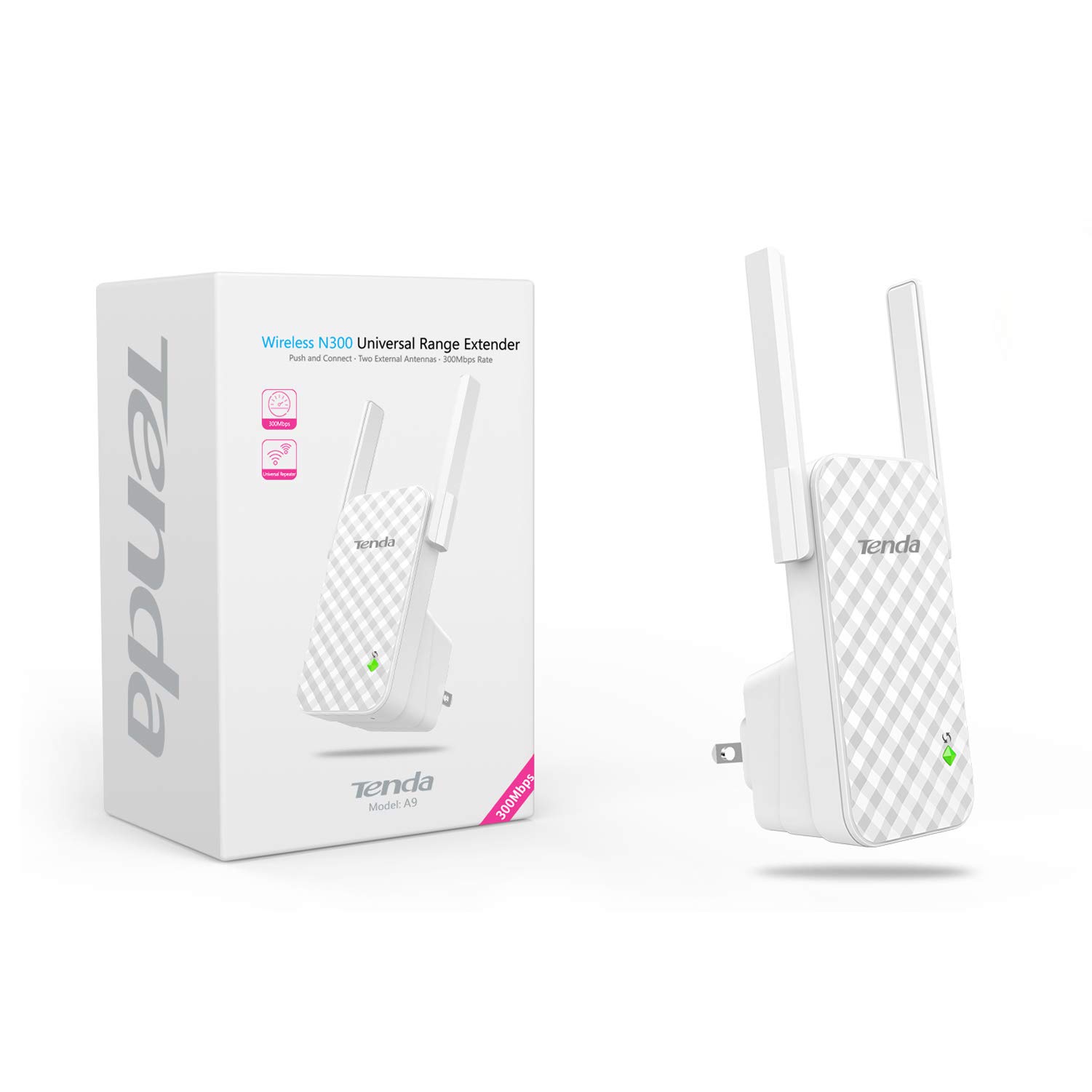 Tenda N300 WiFi Extender(A9), WiFi Extenders Signal Booster for Home, Single Band WiFi Range Extender, Internet Booster, Wall Plug Design, 2.4Ghz Only