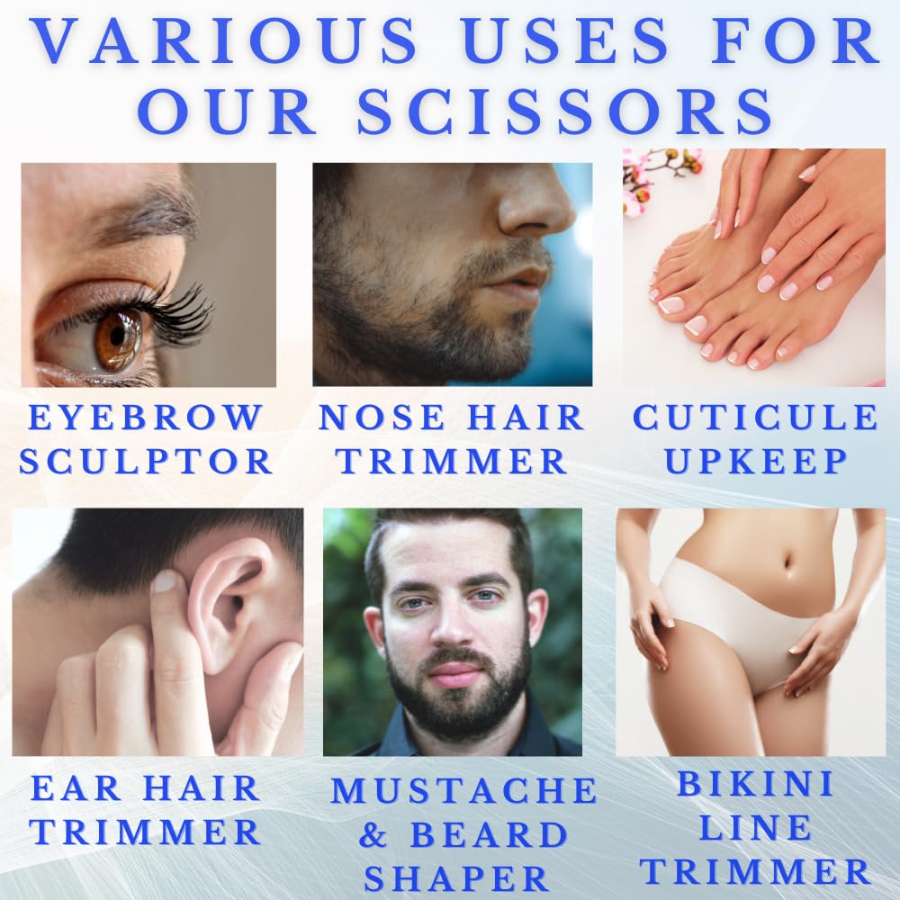 Facial Scissors made from Surgical Stainless Steel, Very Straight, Very Sharp Blades for Precision Cuts, Easy To Use & Comfortable to Hold, Trims Eyebrows, Ear Hair, Nose Hair, Cuticles, Case Included