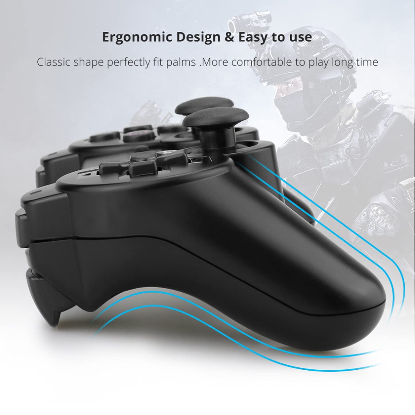 JINHOABF Wireless Controller for PS3 Controller,Built-in Dual Vibration Gamepad Compatible for Playstation 3,with Charger Cable (Black 2 PACK)
