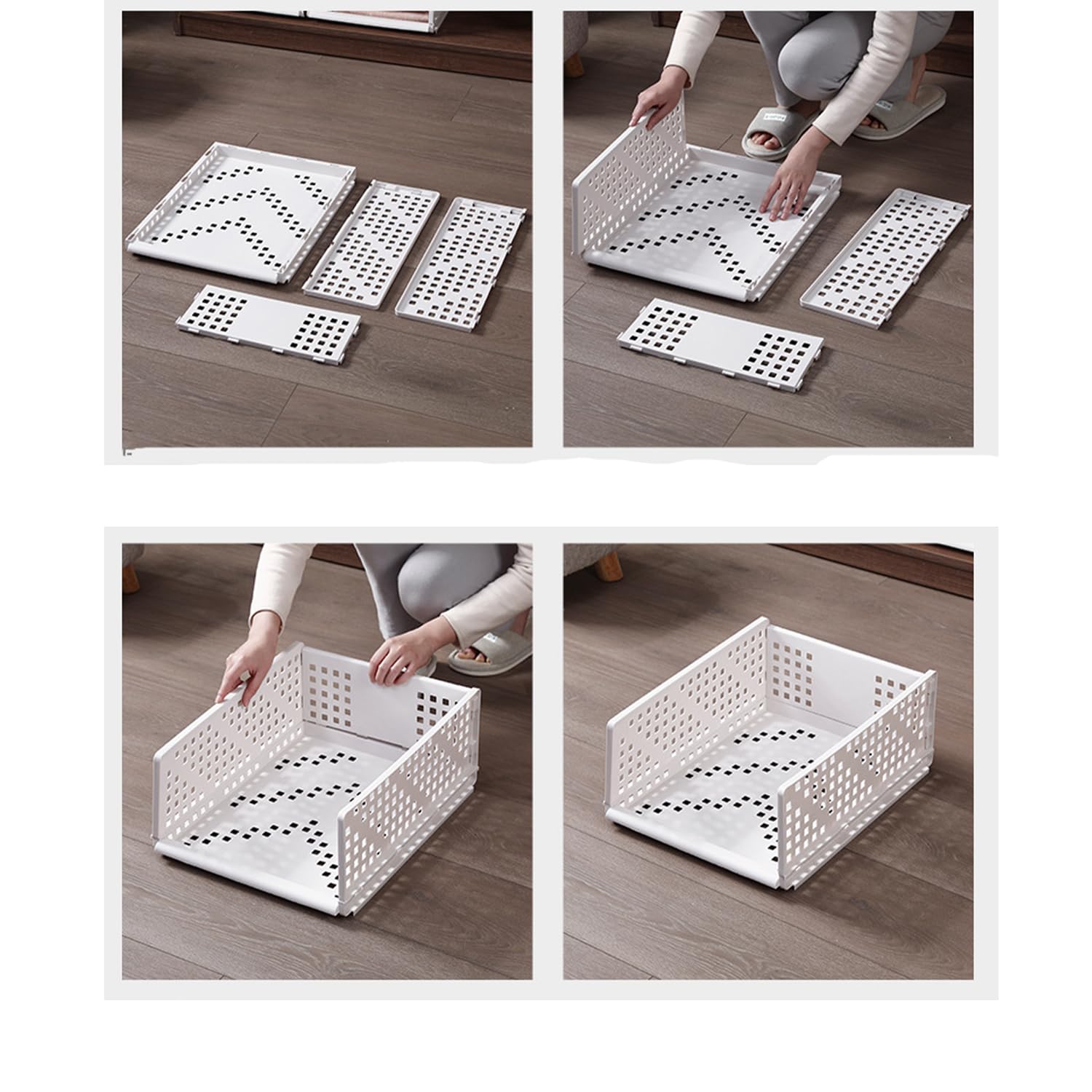 Folding and Stackable Storage Shelf | Foldable Drawer Organizer | Closet Wardrobe Organizer, Set of 4, White