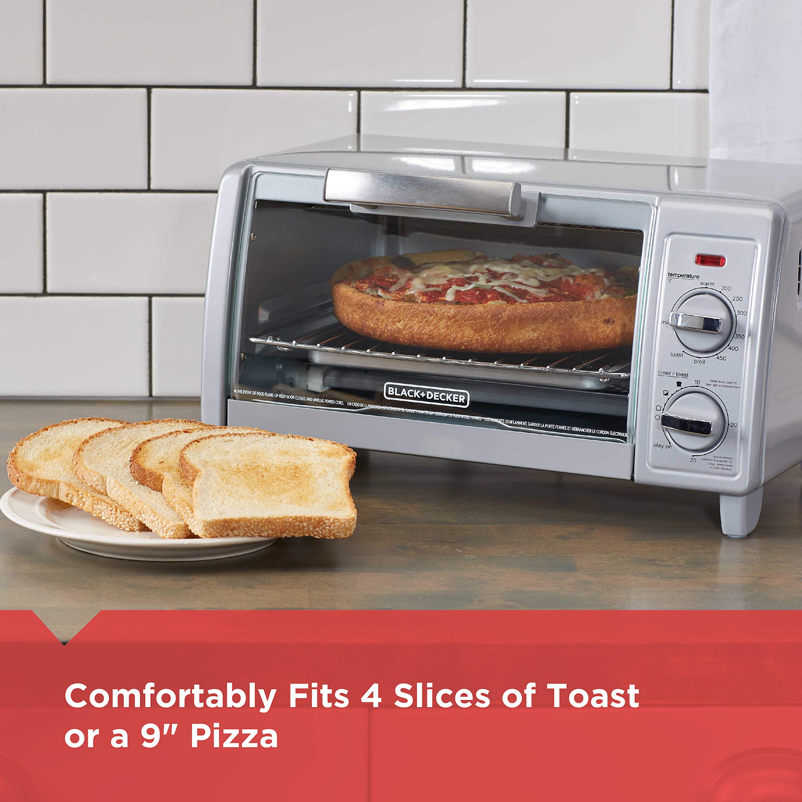 BLACK+DECKER TO1705SG 4-Slice Toaster Oven, Easy Controls, Stainless Steel