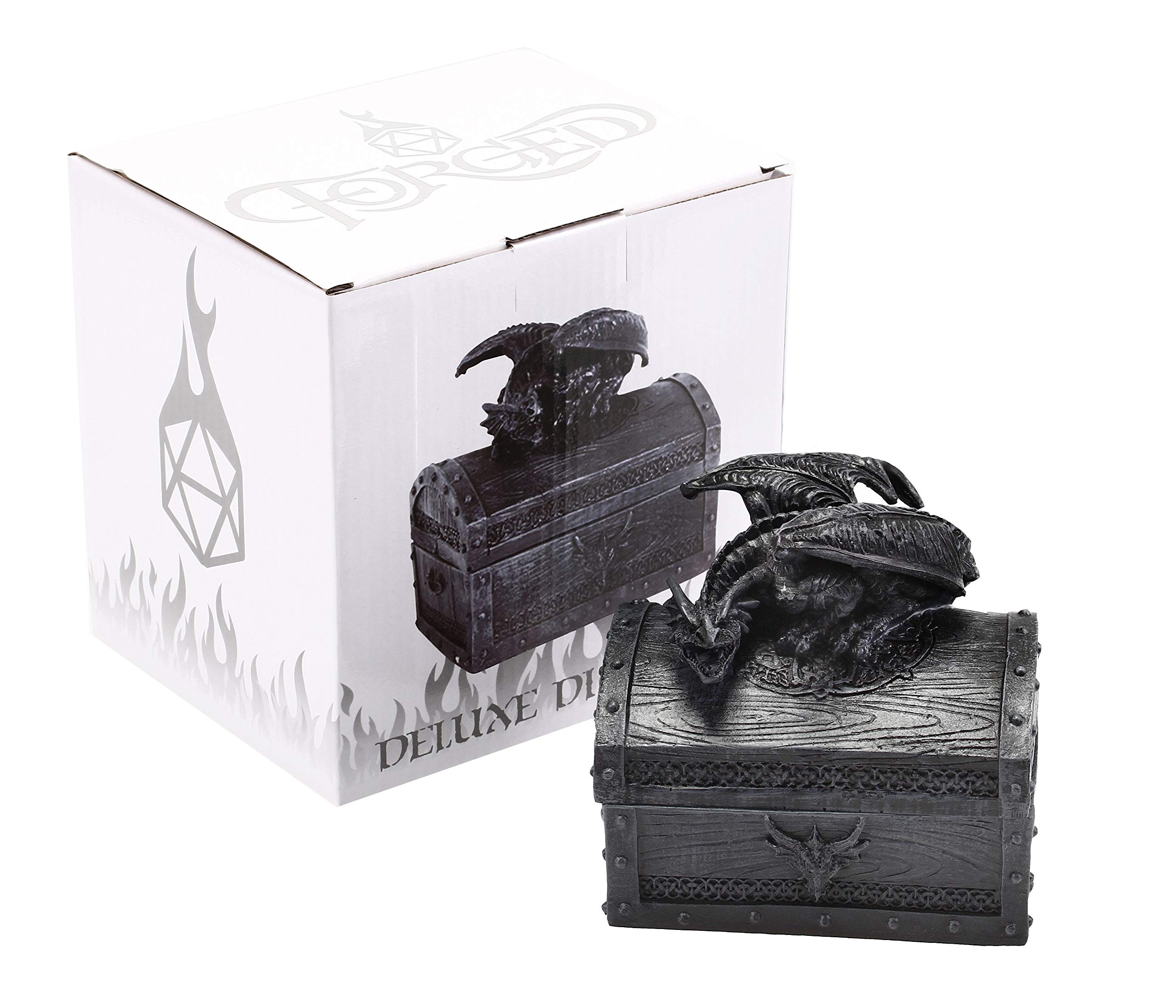 Forged Dice Co. Deluxe Dragon Dice Storage Box with Custom Foam Insert - Holds up to 6 Sets of Polyhedral Dice or 42 Individual Dice - Treasure Chest for Dungeons And Dragons Dice - Great DnD Gifts