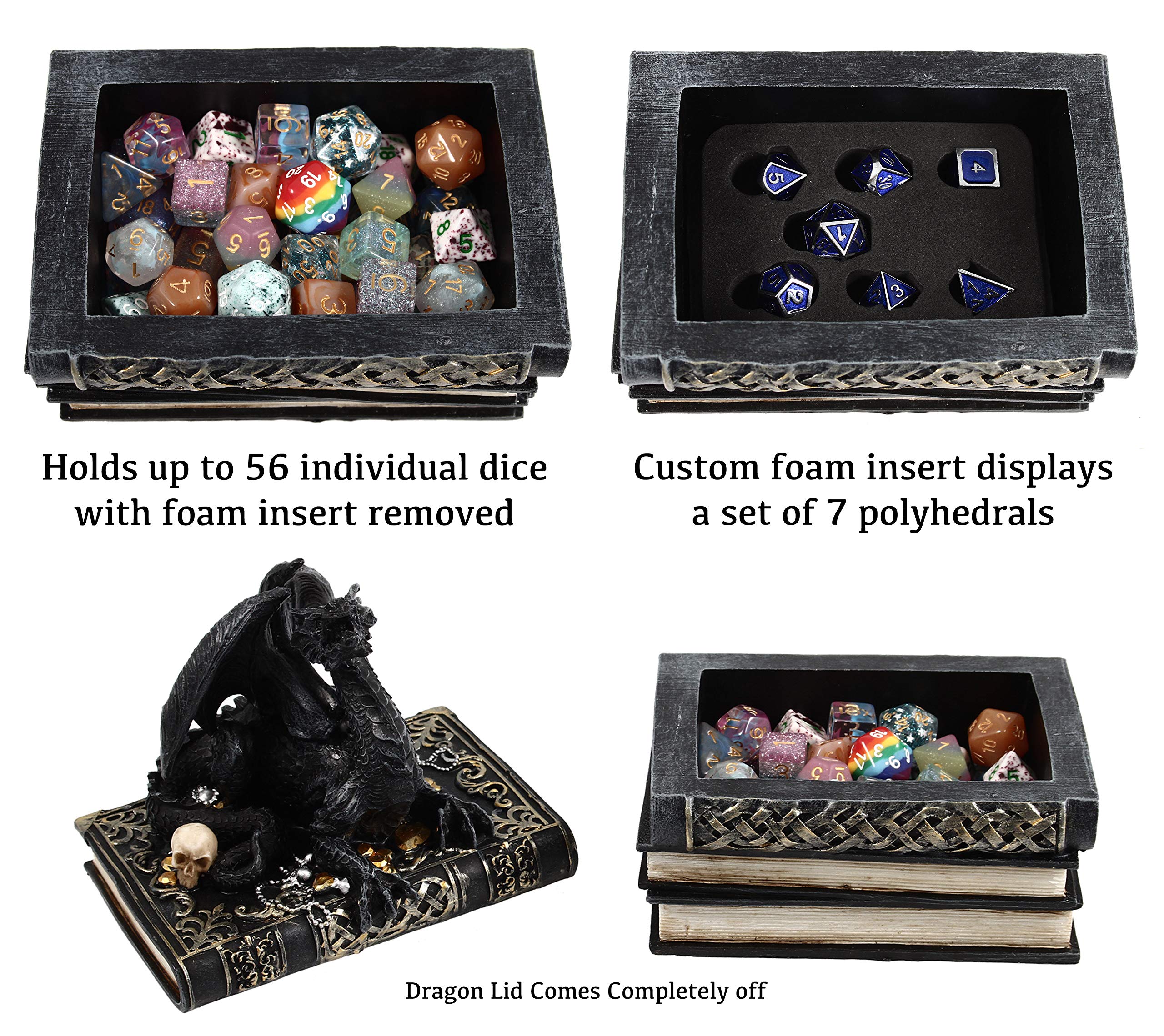 Forged Dice Co. Dragon Treasure Book Dice Box with Custom Foam Insert - Container Displays 7 Individual Dice or Holds 8 Complete Polyhedral Dice Sets 56 Total Dice - Storage for DND RPG Tabletop Dice