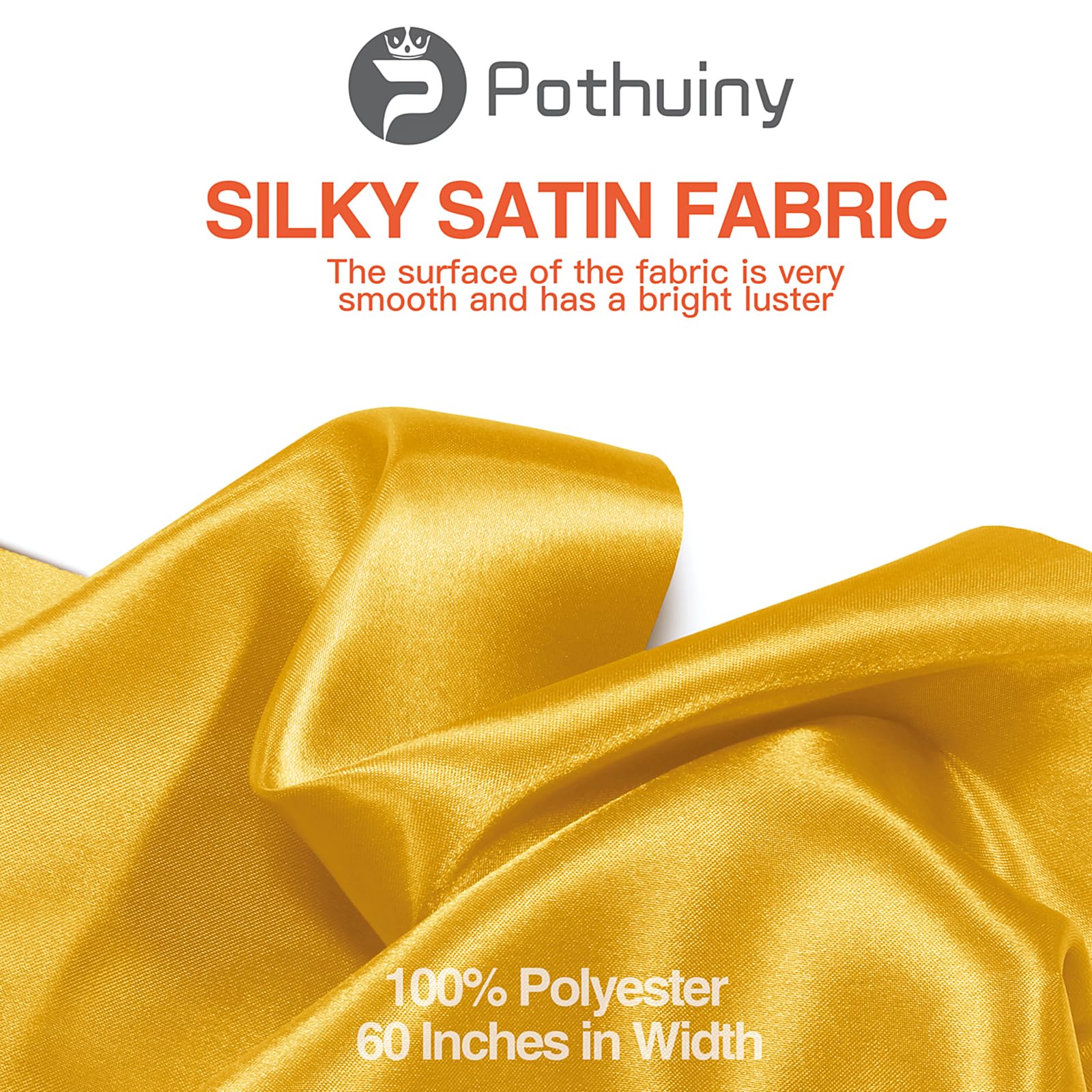 P Pothuiny 60 Inch Wide Gold Satin Fabric by The Yard, Silky Charmeuse Satin Fabric for Bridal Wedding Dress Decor DIY Apparel Crafts, 1 Yard