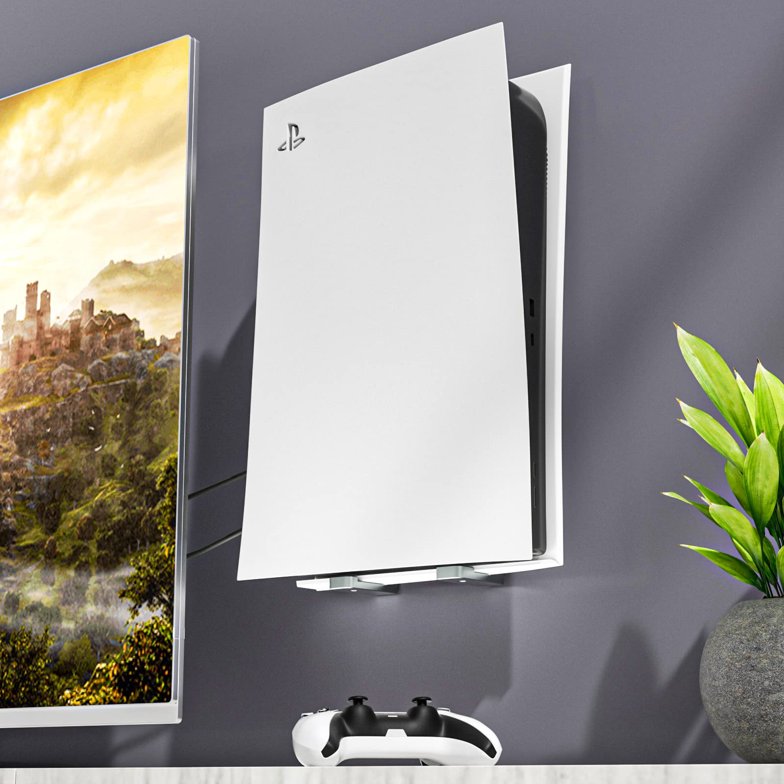 Wall Mount for PS5,Aluminum Alloy Wall Bracket Shelf Compatible with Playstation 5 Disc & Digital Edition, Wall Stand for PS5 Accessories
