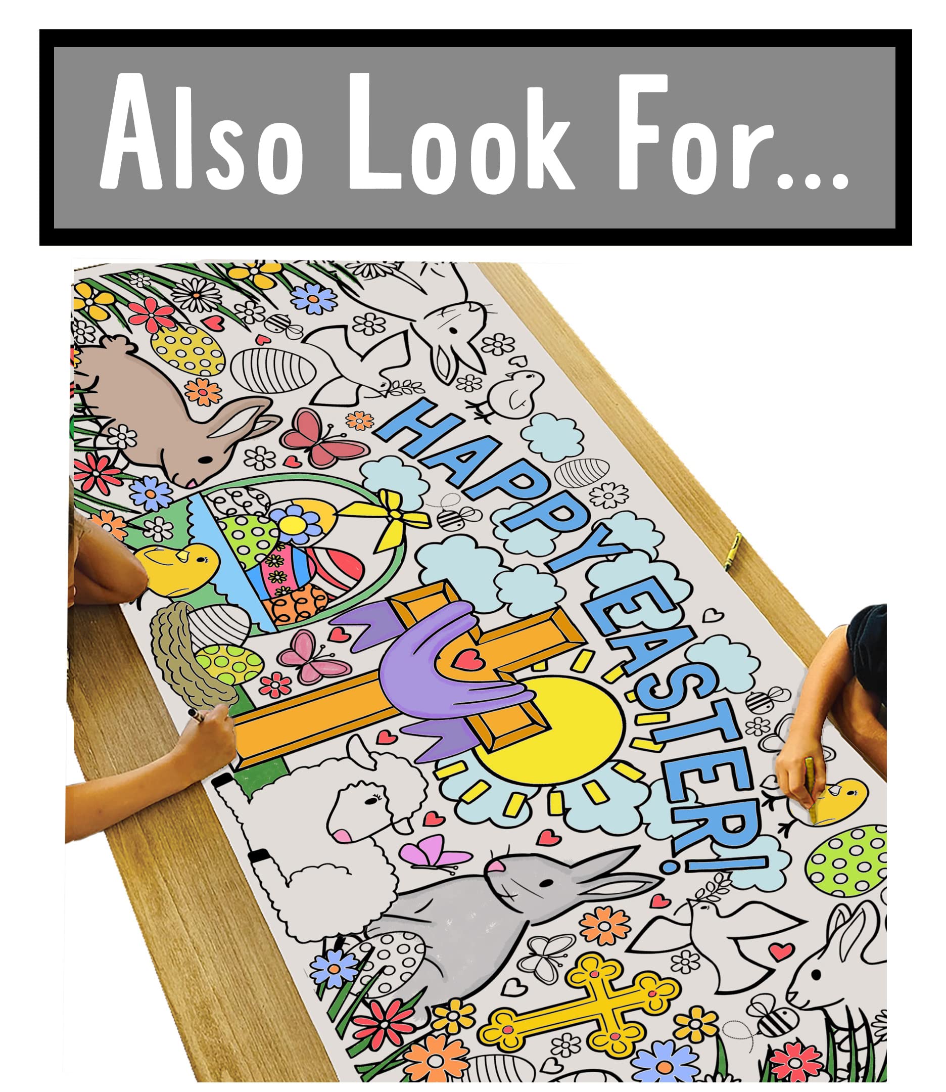 Tiny Expressions Easter Coloring Tablecloth for Kids - Rolled, No Creases 30" x 72" Giant Coloring Poster to Color On - Kids Easter Activities