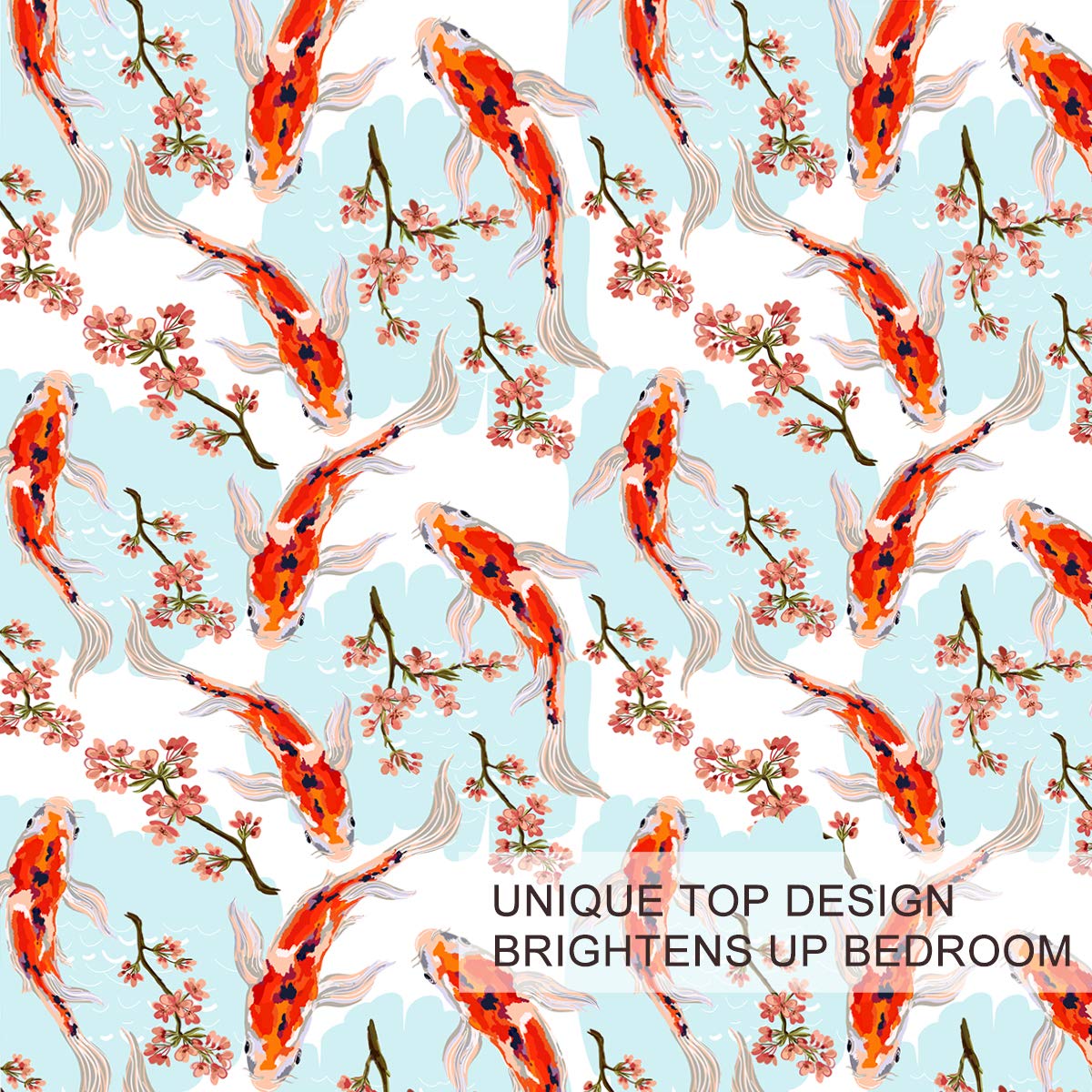 BlessLiving Koi Fish Duvet Cover Set Tropical Japanese Garden Floral Oriental Style Decorative 3 Piece Bedding Sets with 2 Pillow Shams, Full Size
