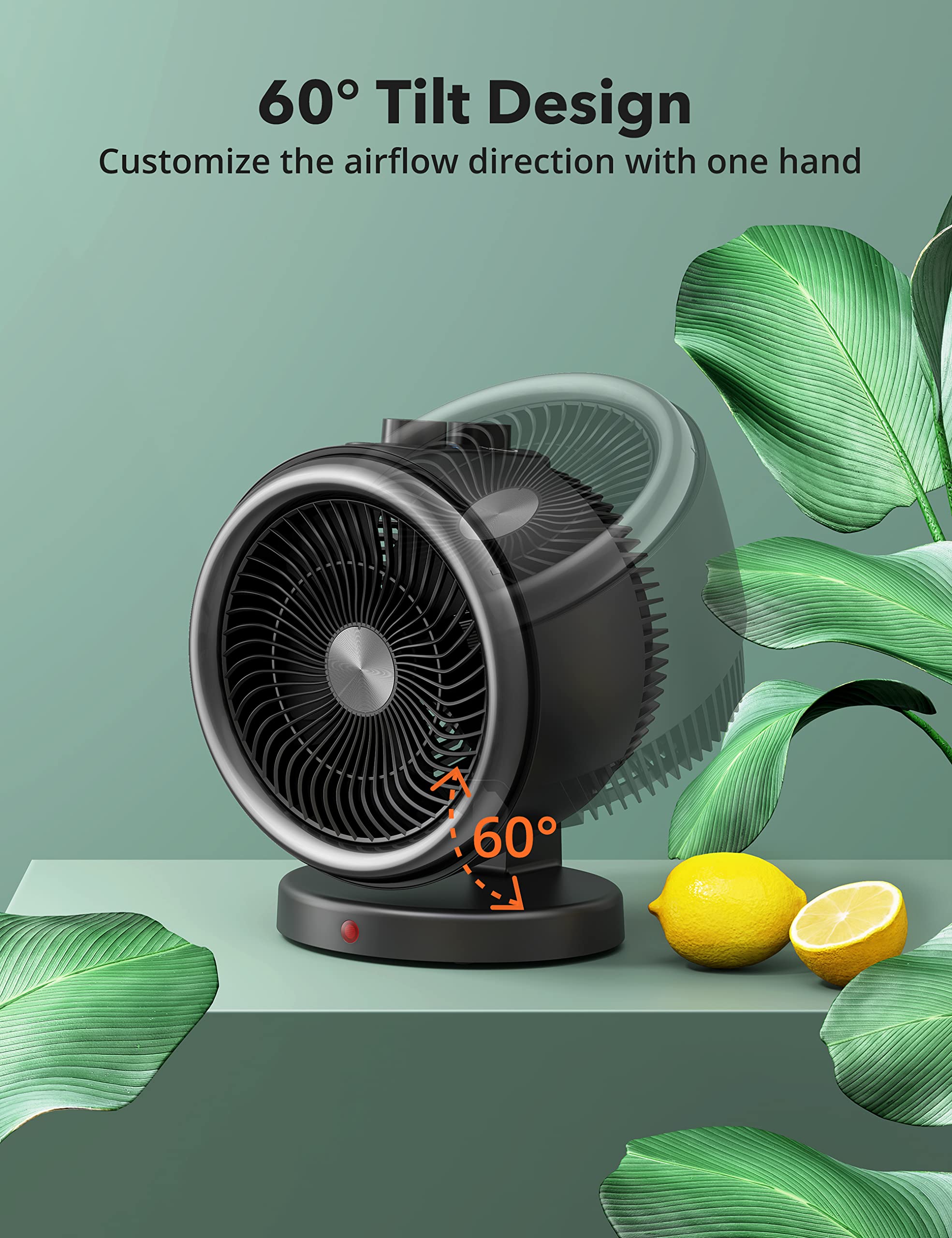 Space Heater Fan, 2-in-1 Vortex Portable Space Heater with Circulation Fan, 2 Heat and Fan Modes, 60°Wide Tilting Angle, Tip-over and Overheat Protections, Electric Heater for Bedroom Home Office Use