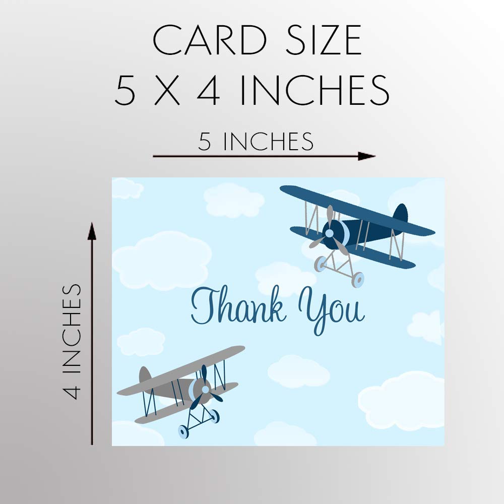 The Invite Lady Airplane Thank You Cards Propeller Vintage Baby Shower Notes With Envelopes (24 count)