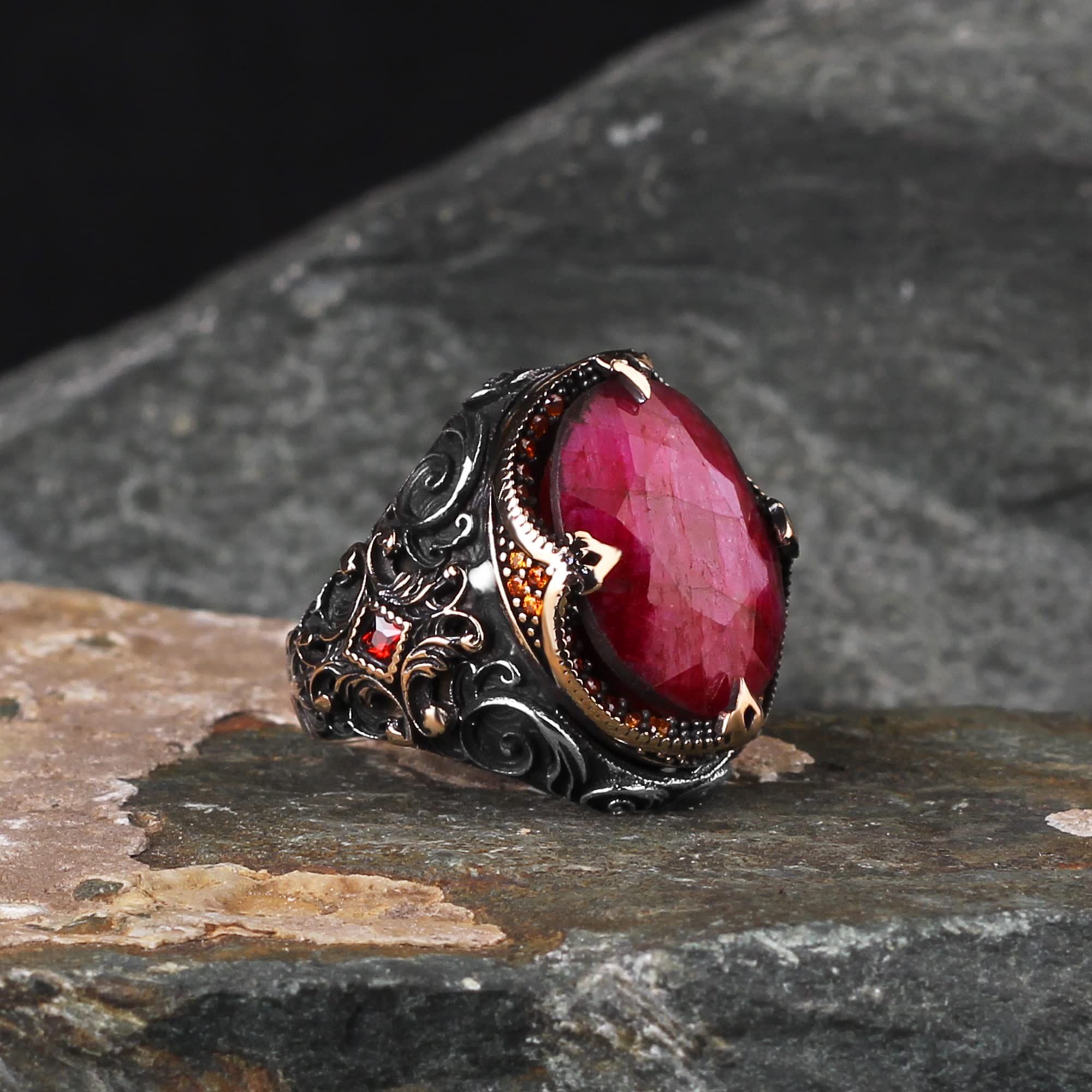 Ruby Stone Men Silver Ring, 925 Sterling Silver Ruby Gemstone Ring, Handmade Turkish Silver Ring with Natural Ruby Stone, Gift for Him gifts for men handmade rings valentines day gifts for him