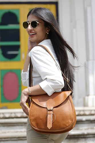 URBAN DEZIRE Genuine Buff Leather Women’s Small Cross-body Vintage Shoulder Handbag Purse (Small)