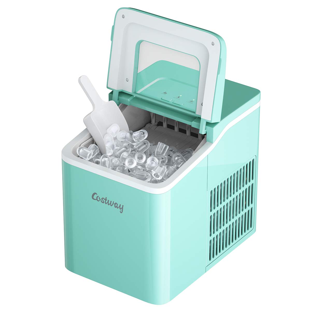 COSTWAY Countertop Ice Maker, 26Lbs/24H Portable Ice Machine with Self-Cleaning Function, Bullet Ice Cubes Ready in 8 Mins, Scoop and Removable Basket,Ice Maker for Home Party Bar, Green
