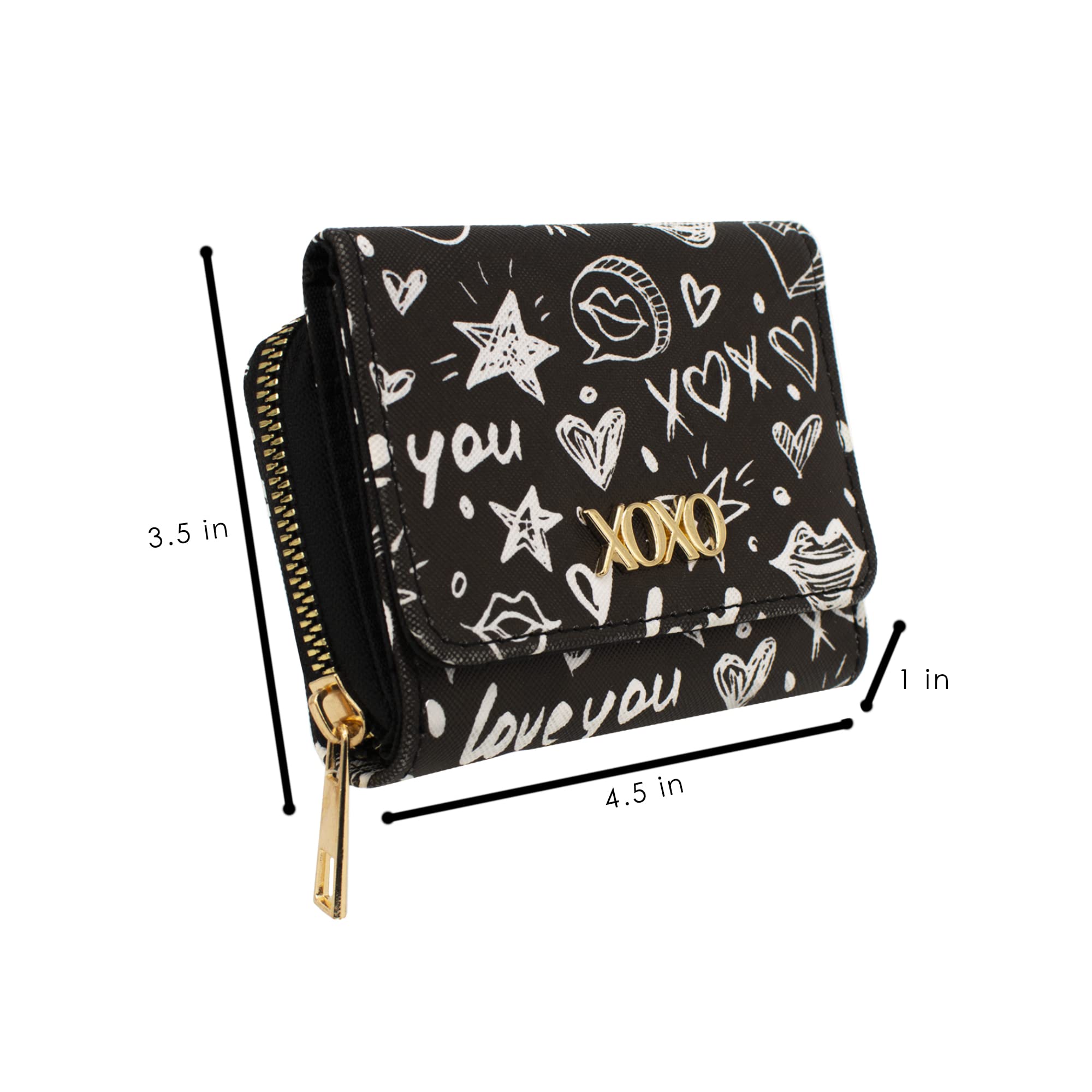 XOXO Women’s Wallet Mini White Graffeti Print Saffiano Zip Around Indexer With Chain Crossbody Strap XW321517G-42-A03 0