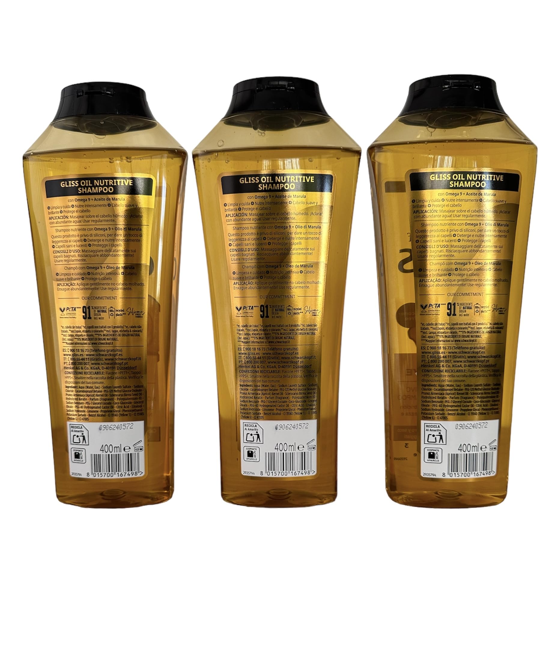 Gliss Shampoo Oil Nutritive 13.6 Ounce (400ml) (3 Pack)