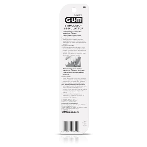 GUM Stimulator Permanent Handle - 1 Rubber Tip Included - Long Handled Massager for Gums - Remove Plaque & Promote Gum Health, 1ct