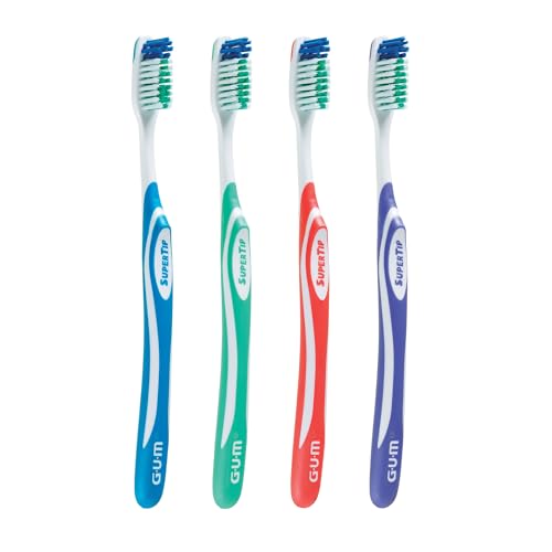 GUM Super Tip Toothbrush, Soft Bristle Toothbrush for Adults with Tongue Cleaner, Compact Head, 2ct